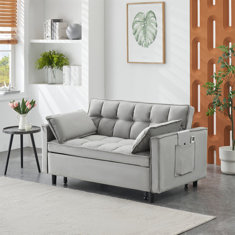 Modern Velvet Loveseat Futon Sofa Couch Pullout Bed Small Love Seat Lounge Sofa W Reclining Backrest Toss Pillows Pockets Furniture For Living